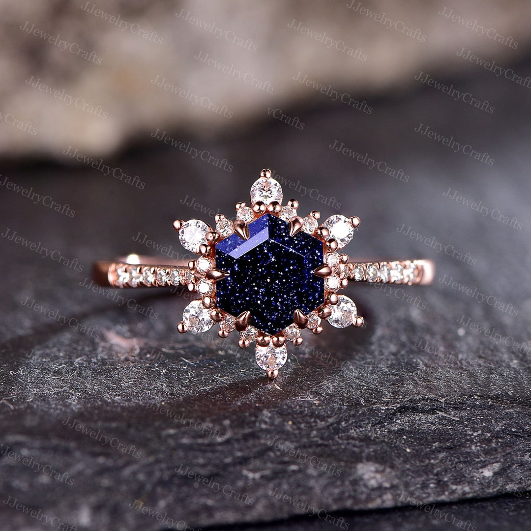 Vintage Galaxy Engagement Ring,silver Rose Gold Snowflake Blue ...