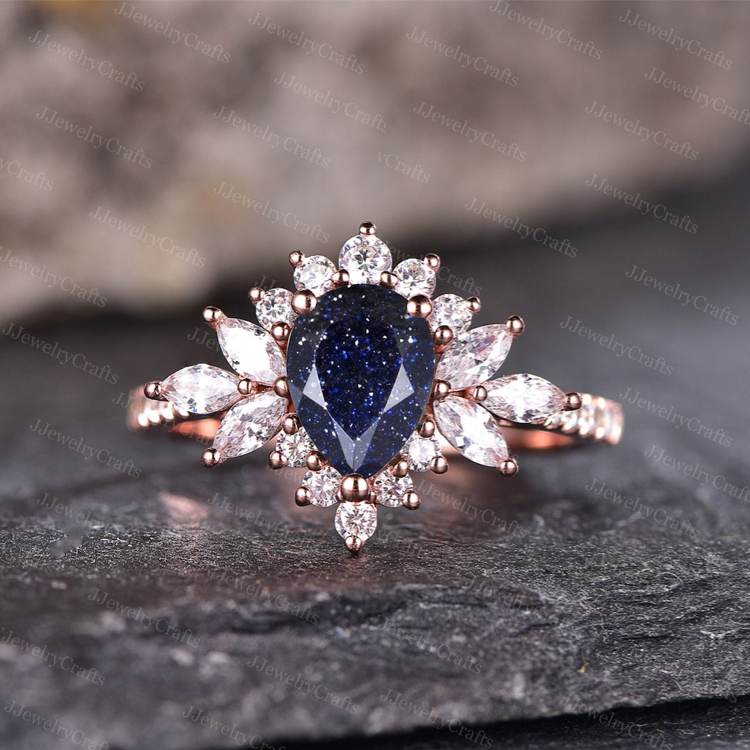 Galaxy Pear Blue Sandstone Ring Blue Sandstone Cluster Ring Blue ...