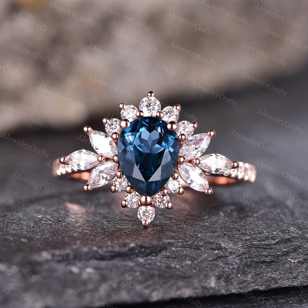 Pear Alexandrite Cluster Ring,color Change Alexandrite Engagement Ring ...