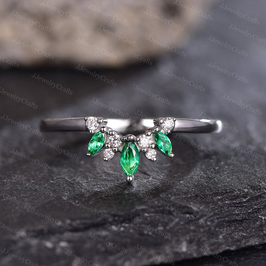 Chevron Emerald Wedding Ring Emerald Crown May Birthstone Stacking ...