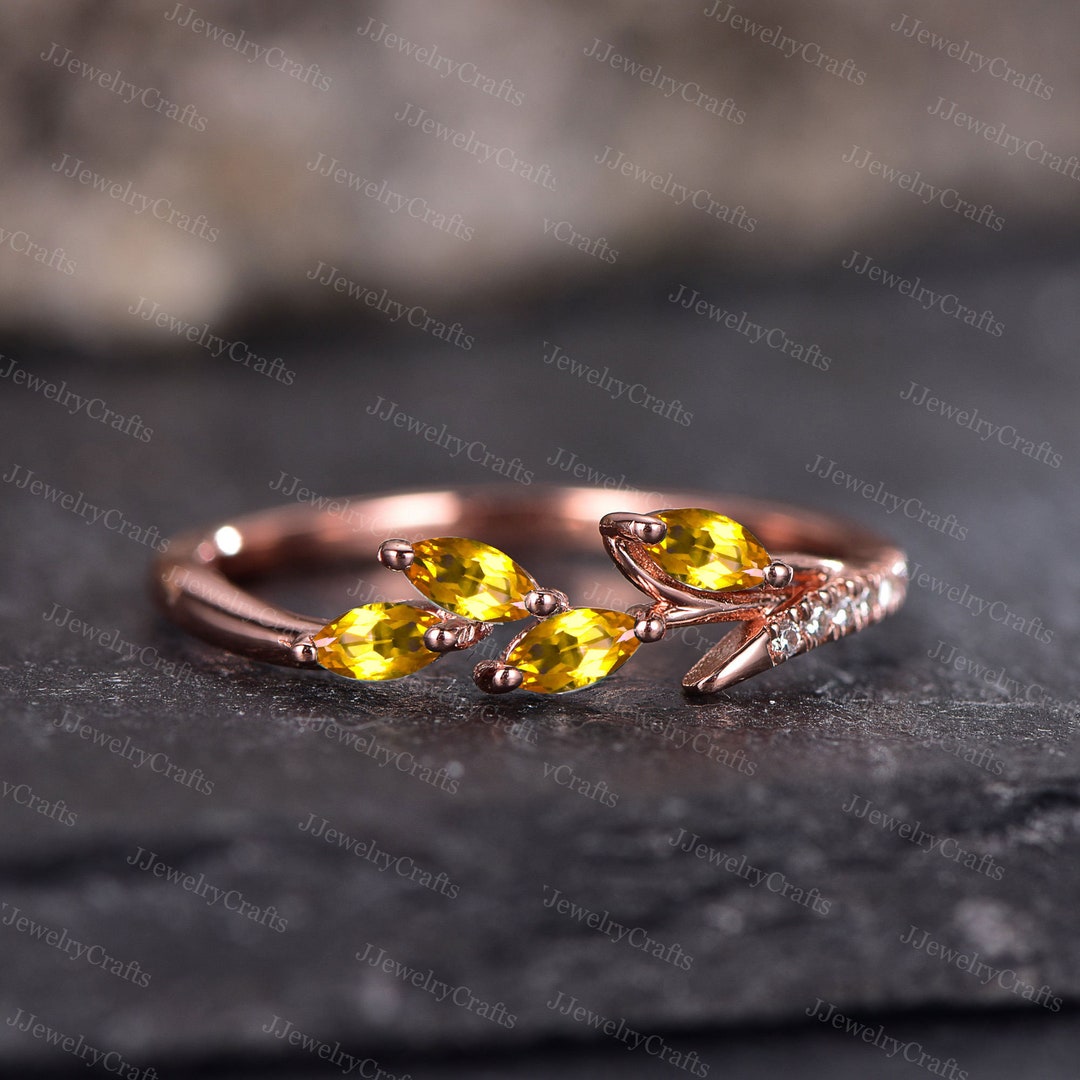 Marquise Citrine Wedding Ring Art Deco Brach Leaf Ring November ...