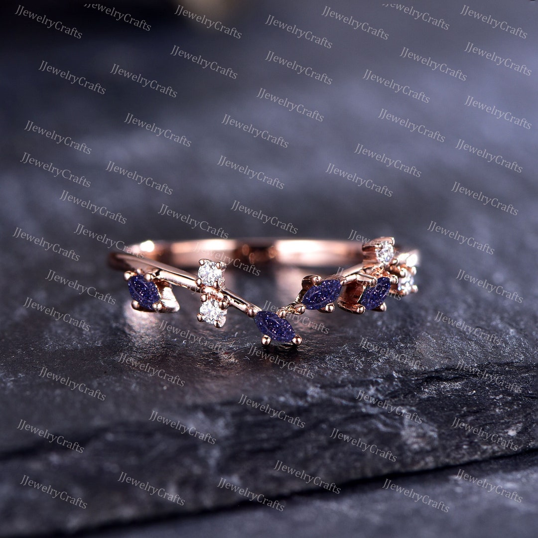Curved Galaxy Blue Sandstone Wedding Ring Starry Sandstone Cluster ...