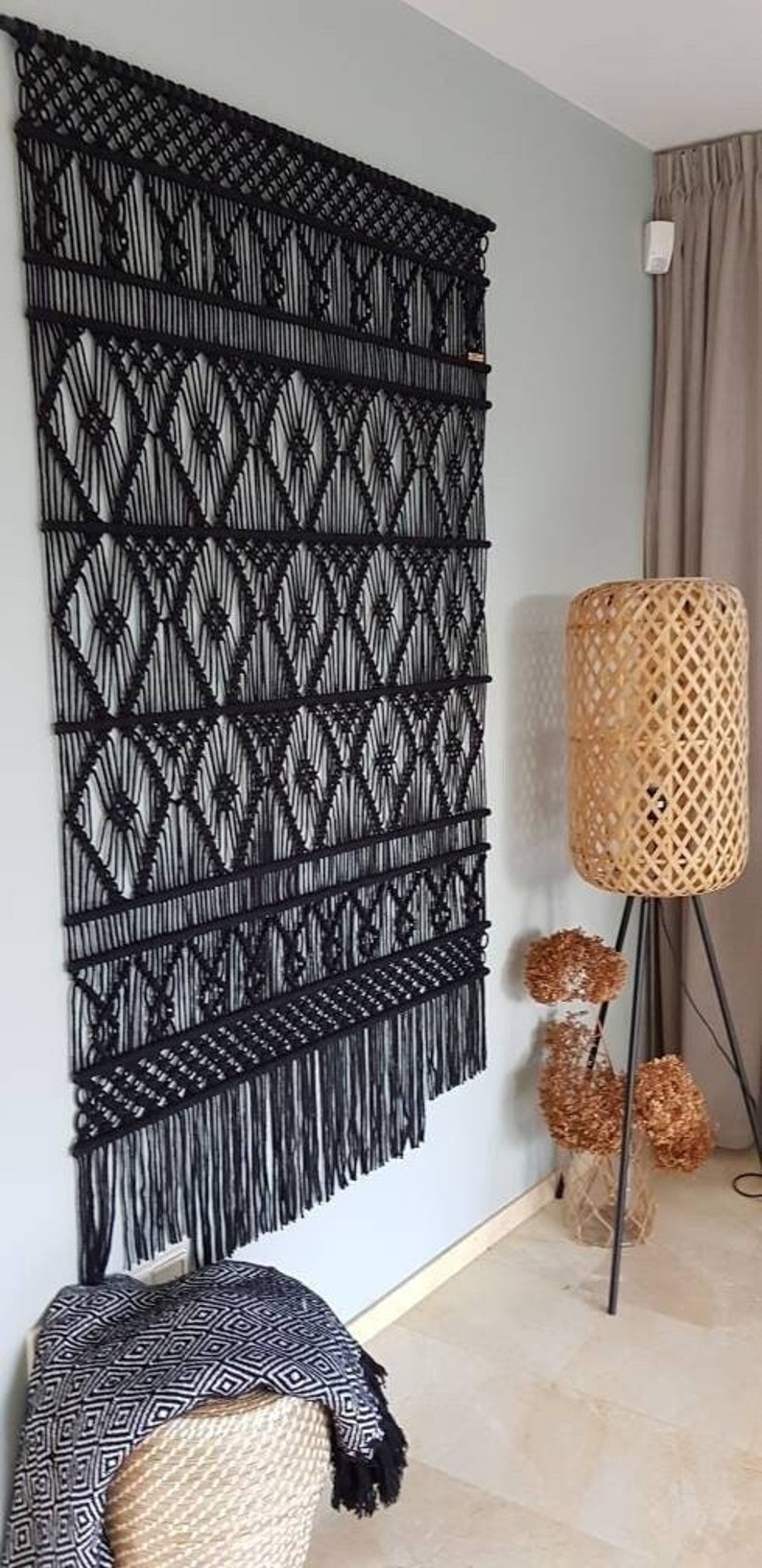 Large Macrame Wall Hanging Black Macrame Wall Hanging - Etsy