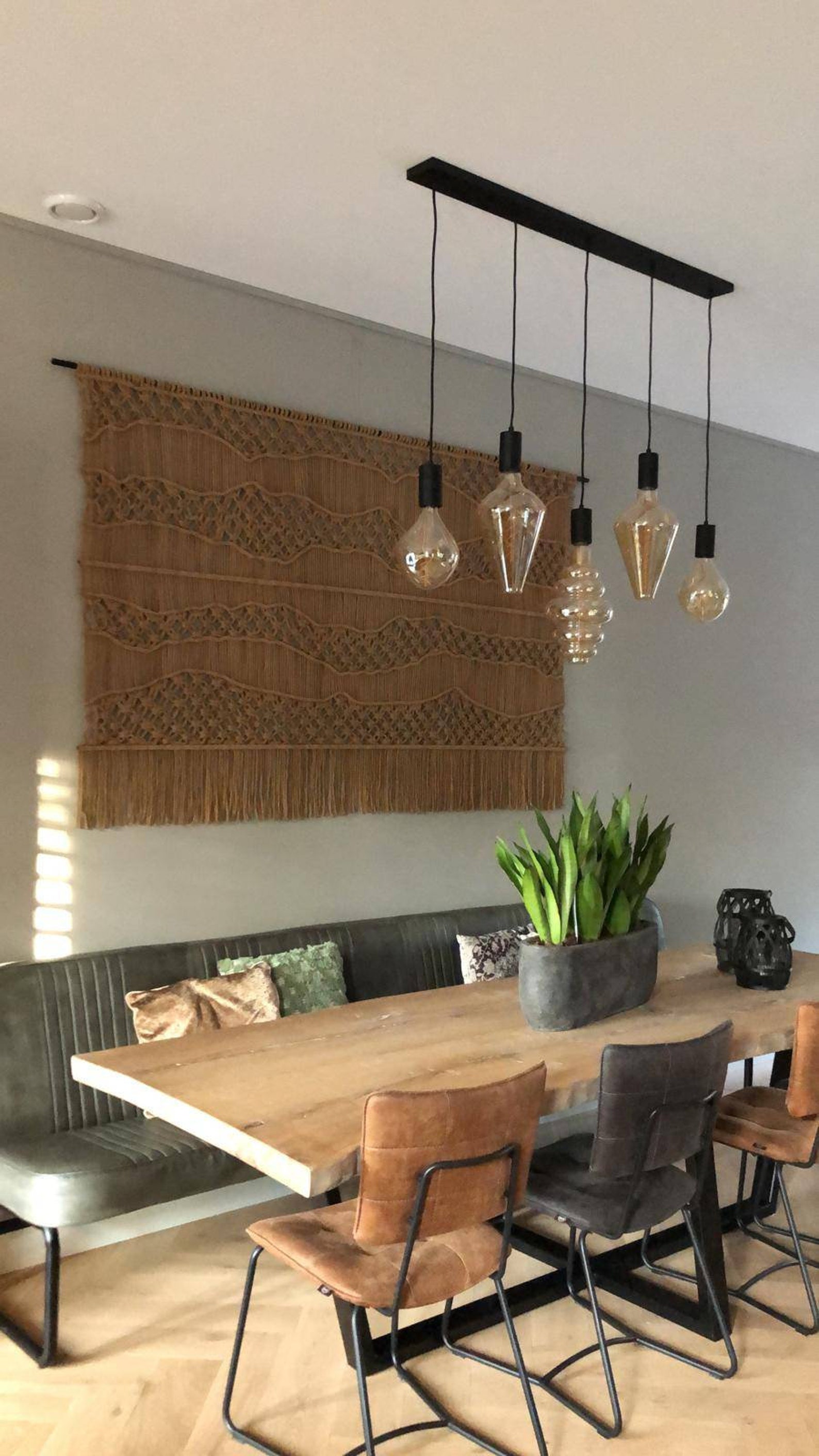 Large Macrame Wall Hanging Earth Tone Modern Wavy Lines Handmade ...
