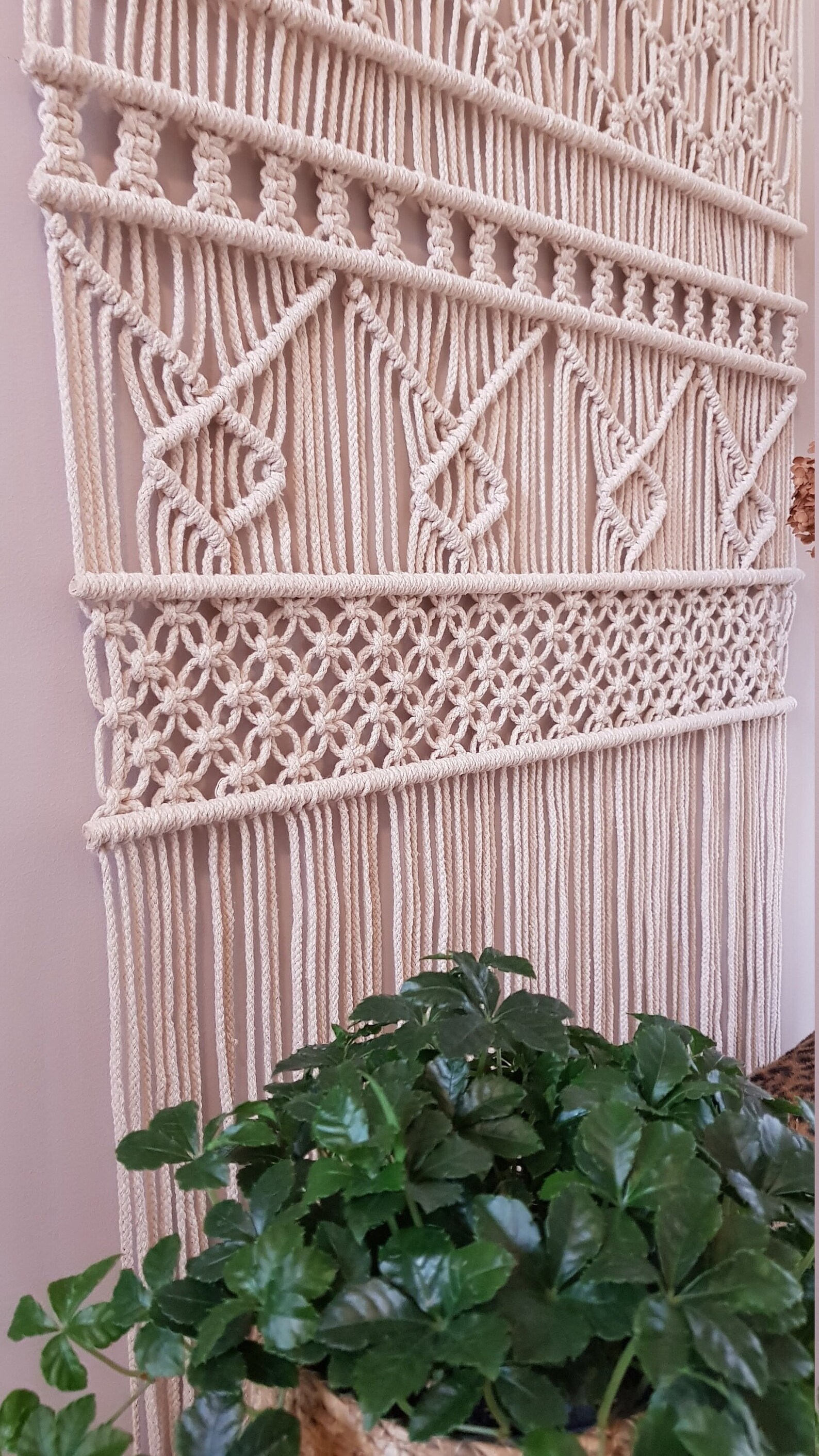 Large Trendy Off-white Hand-knotted Macrame Wall Hanging | Etsy