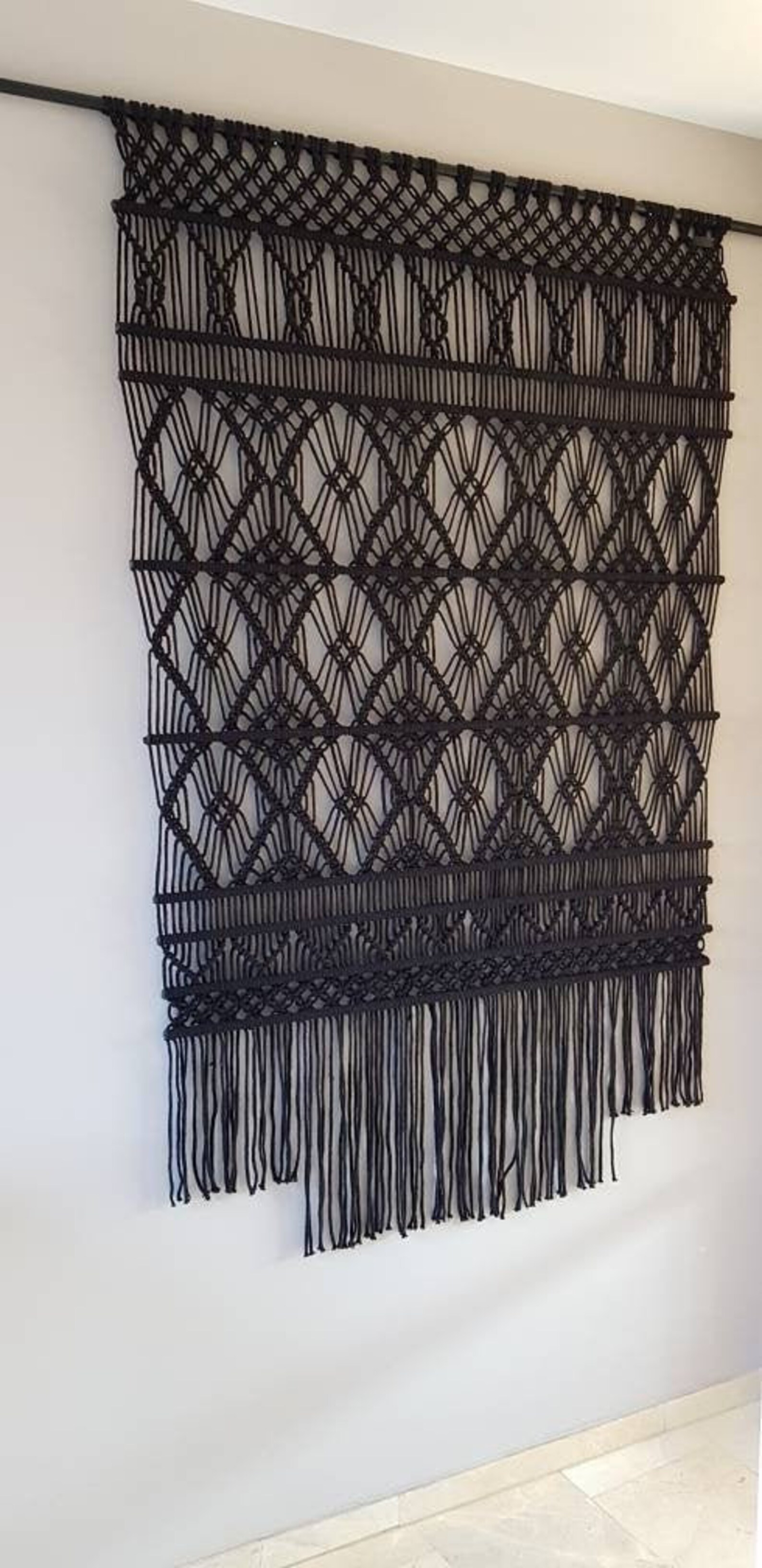 Large Macrame Wall Hanging Black Macrame Wall Hanging - Etsy