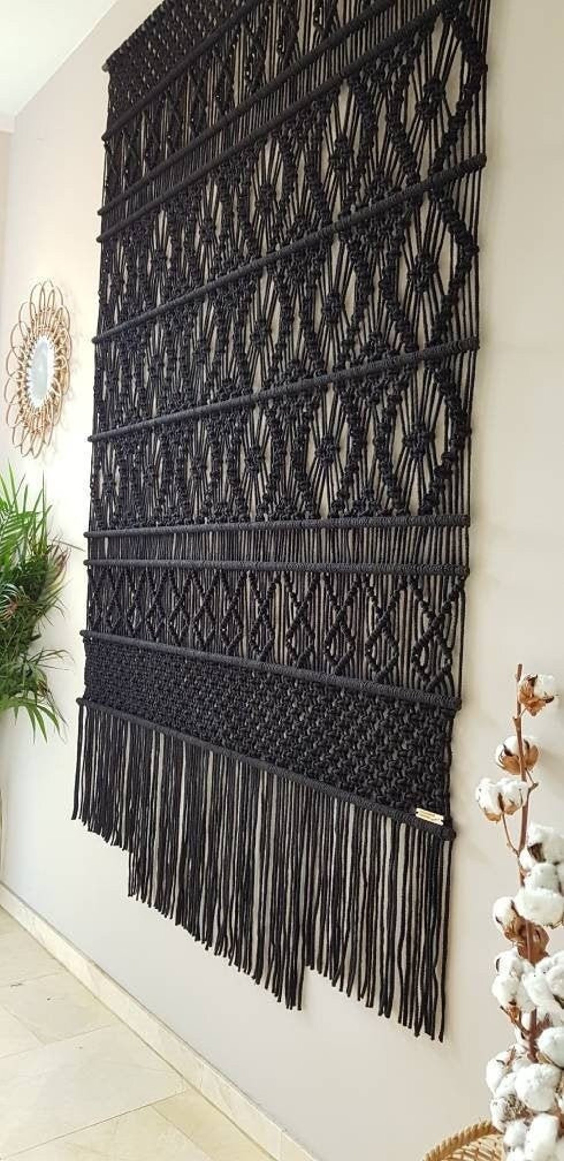 Large Macrame Wall Hanging Black Macrame Wall Hanging - Etsy