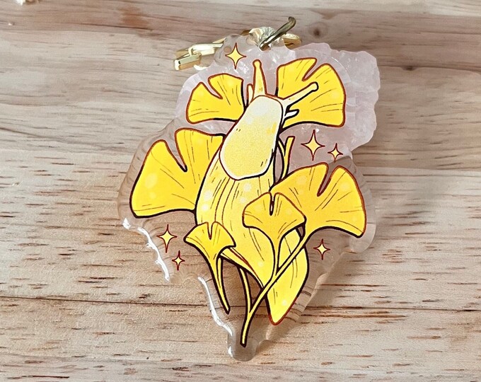 Yellow Slug Keychain, Ginkgo Woodland Critters Art, Epoxy Keychain ...