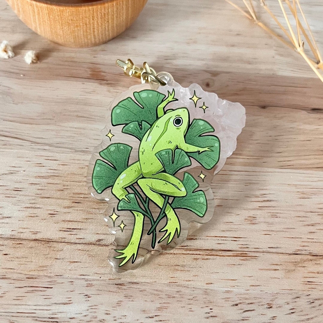 Green Frog Keychain, Ginkgo Woodland Critters Art, Epoxy Keychain ...