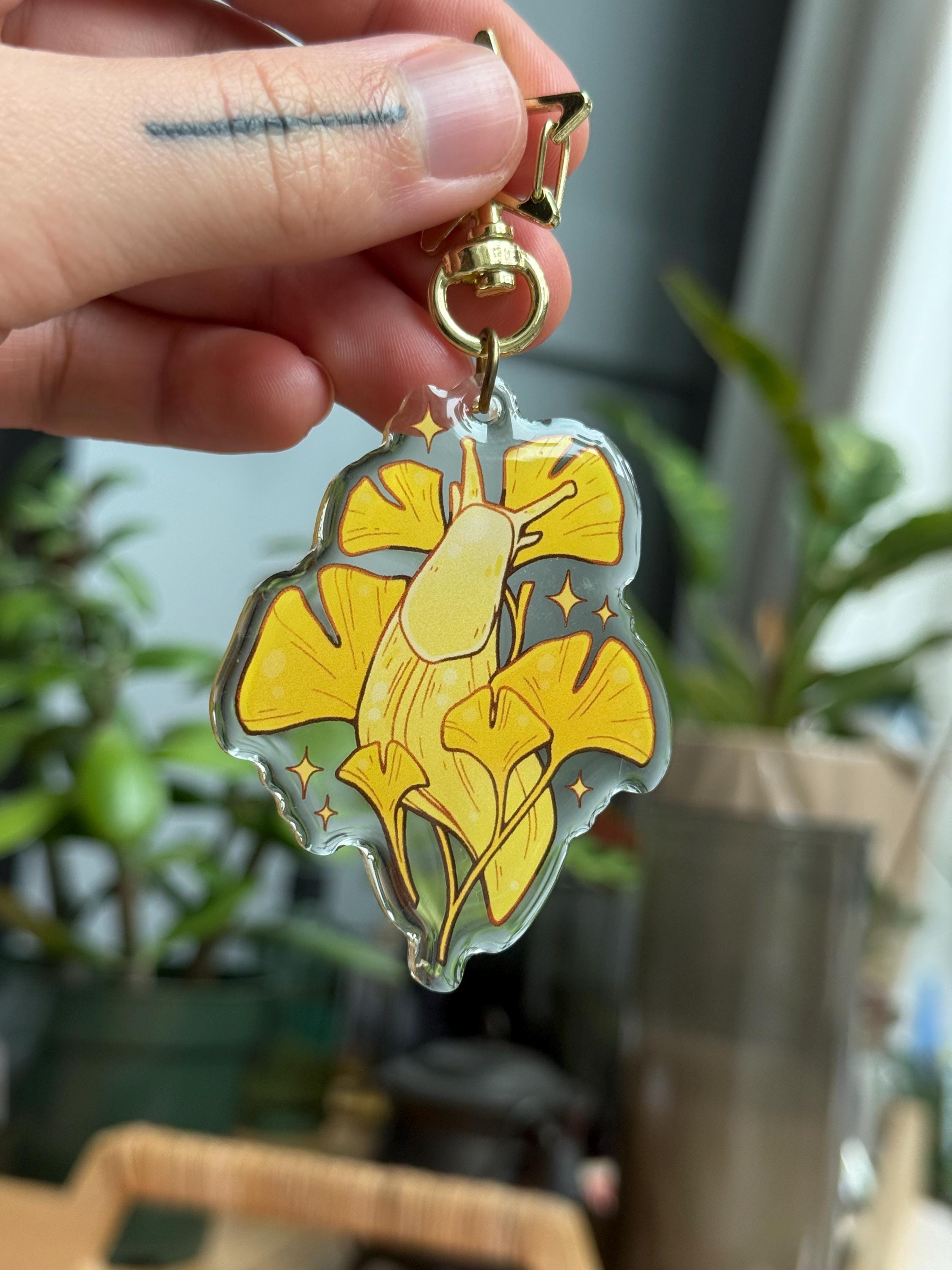 Yellow Slug Keychain, Ginkgo Woodland Critters Art, Epoxy Keychain ...