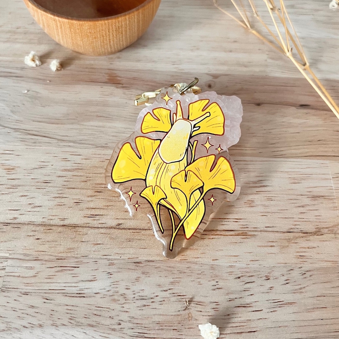 Yellow Slug Keychain, Ginkgo Woodland Critters Art, Epoxy Keychain ...