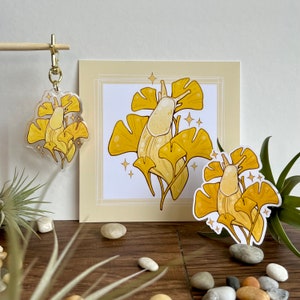 Yellow Slug Keychain, Ginkgo Woodland Critters Art, Epoxy Keychain ...