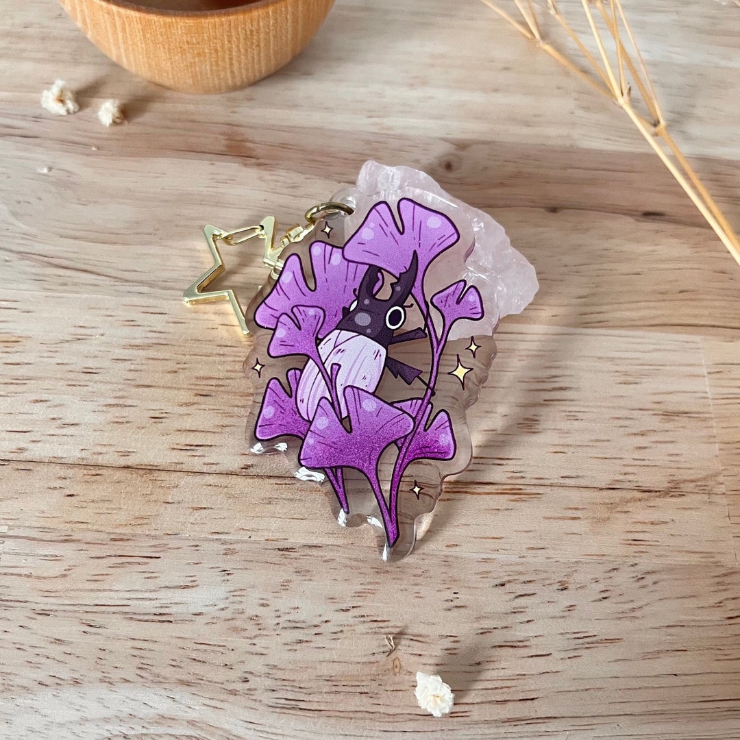 Purple Beetle Keychain, Ginkgo Woodland Critters Art, Epoxy Keychain ...