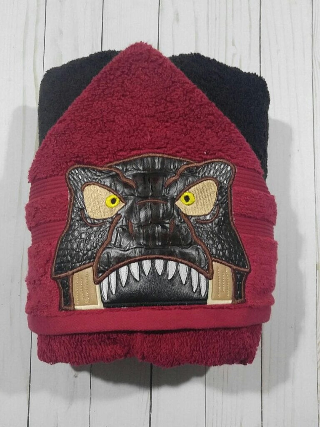 Personalized Tyrannosaurus Rex Machine Embroidered Hooded Towel Peeker ...