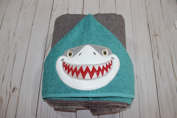 Personalized Shark Hooded Towel. Embroidered Hooded Towel - Etsy