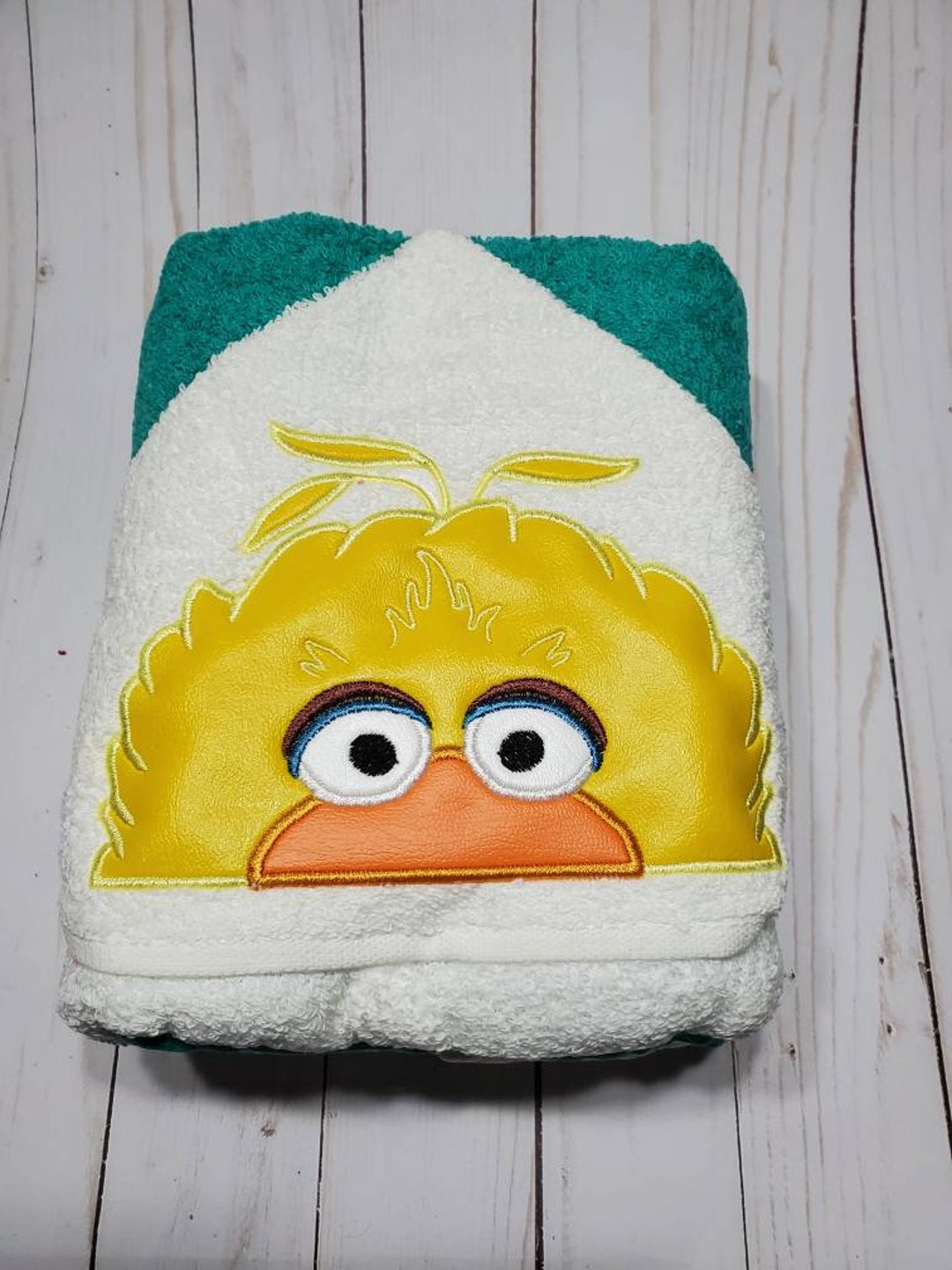 Personalized Big Bird Hooded Towel Peeker. Machine Embroidered Big Bird ...