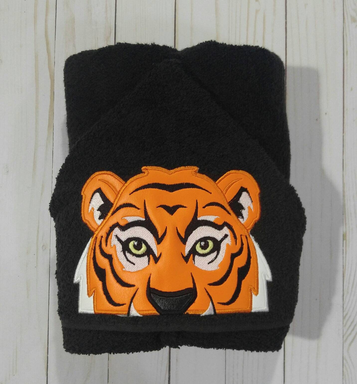 Personalized Tiger embroidered hooded bath towel. | Etsy