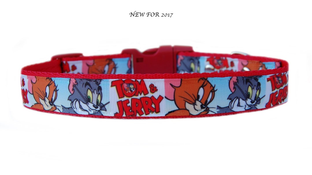 Red Cat and Mouse Medium Large Dog Collar & Lead Set Cushioned Webbing ...