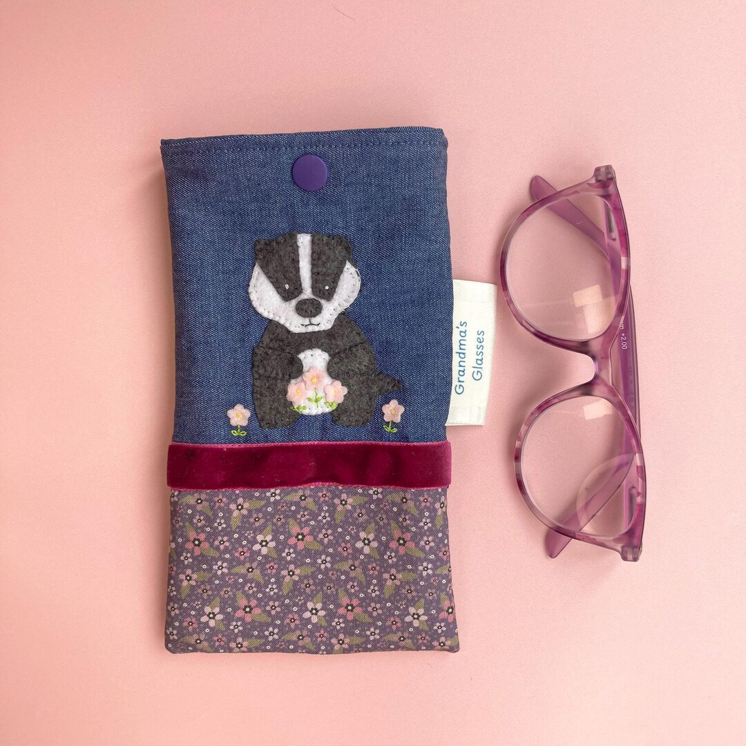 Personalised Hand Embroidered Badger Glasses Case, Pouch for Grandma ...