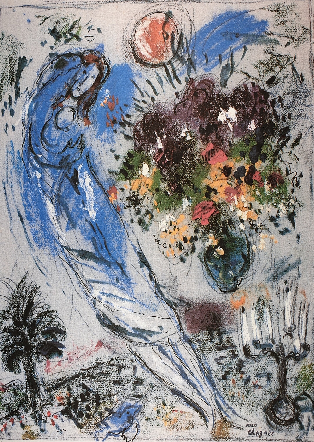 Marc Chagall Lovers In Grey Hand Signed Lithograph Etsy