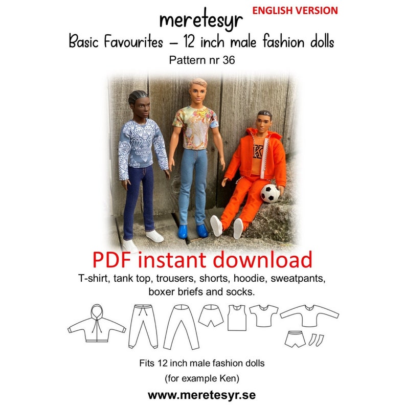 PDF Sewing Pattern | 12 Inch Fashion Doll | Male Doll Clothes | Doll ...