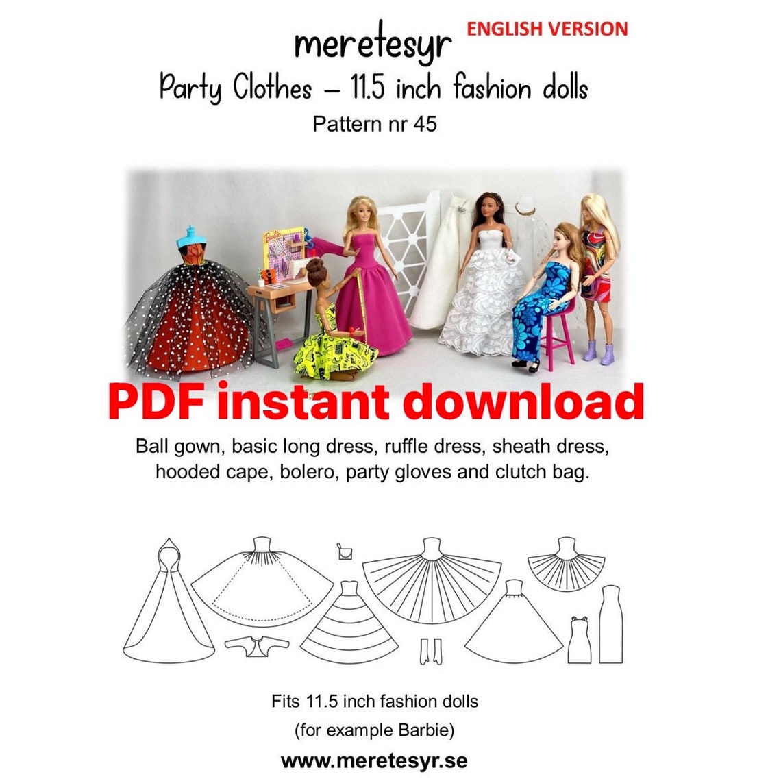 PDF Sewing Pattern for 11.5” Fashion Dolls Clothes “party Clothes #45 ...