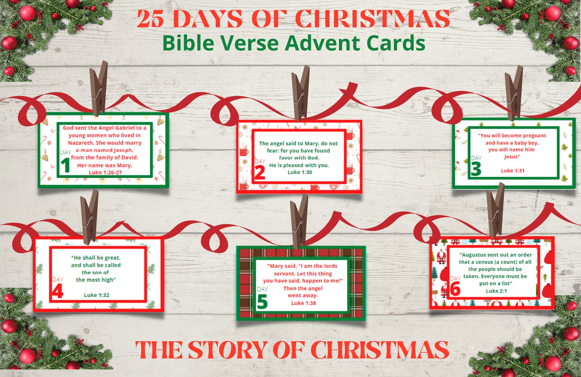 Advent Calendar Bible Verses for Christmas | 25 Easy to Read Cards ...