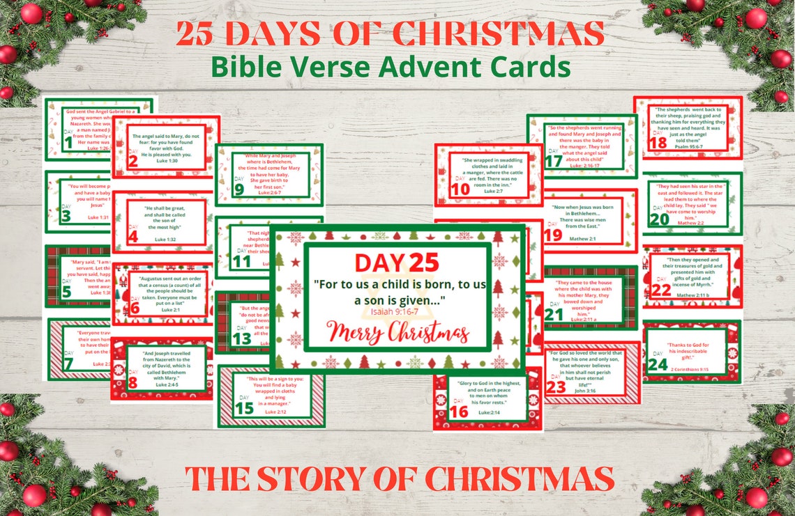 Advent Calendar Bible Verses for Christmas | 25 Easy to Read Cards ...