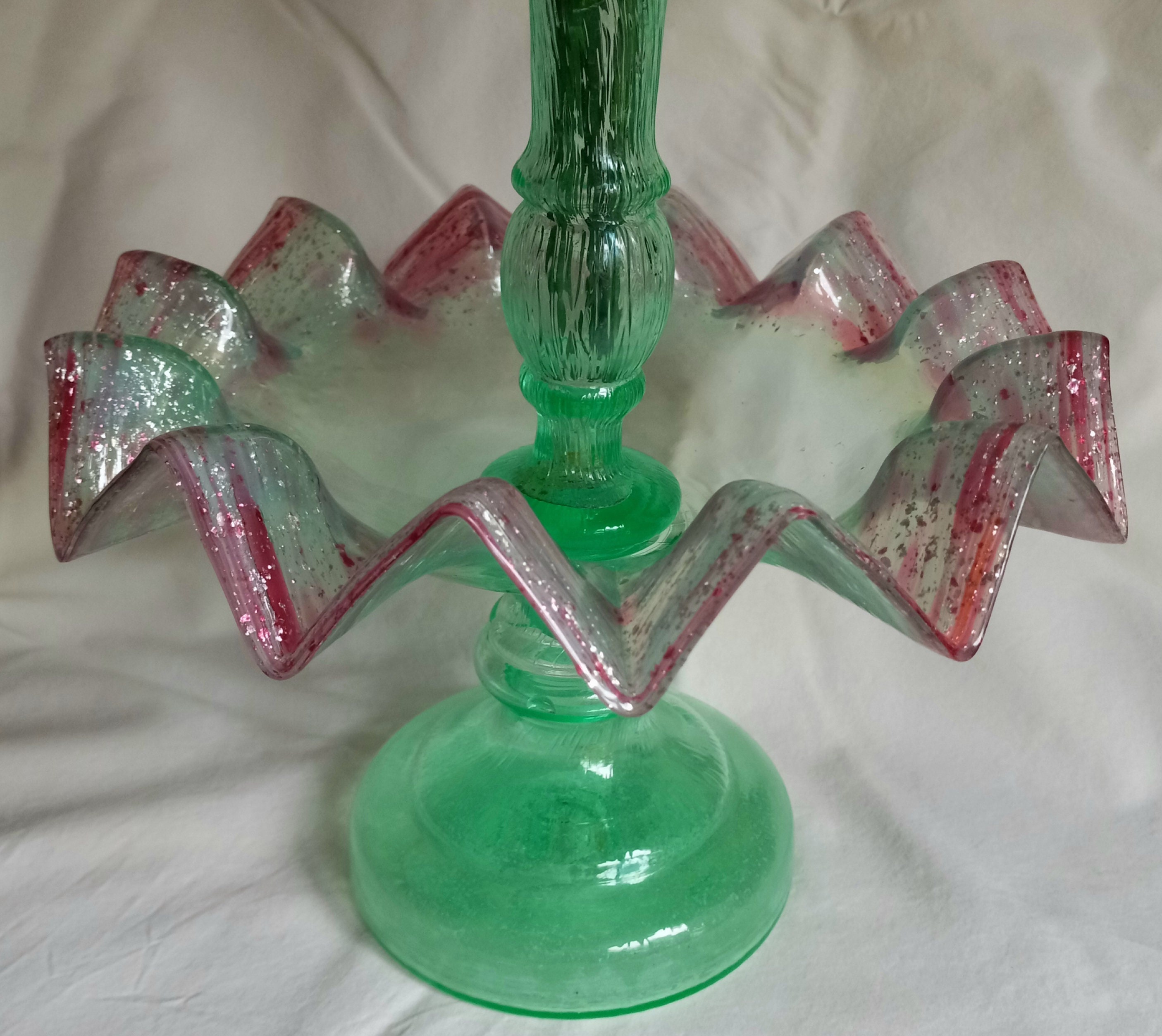 Antique Victorian Art Glass Epergne Uranium Spatter Mica Harrach ...