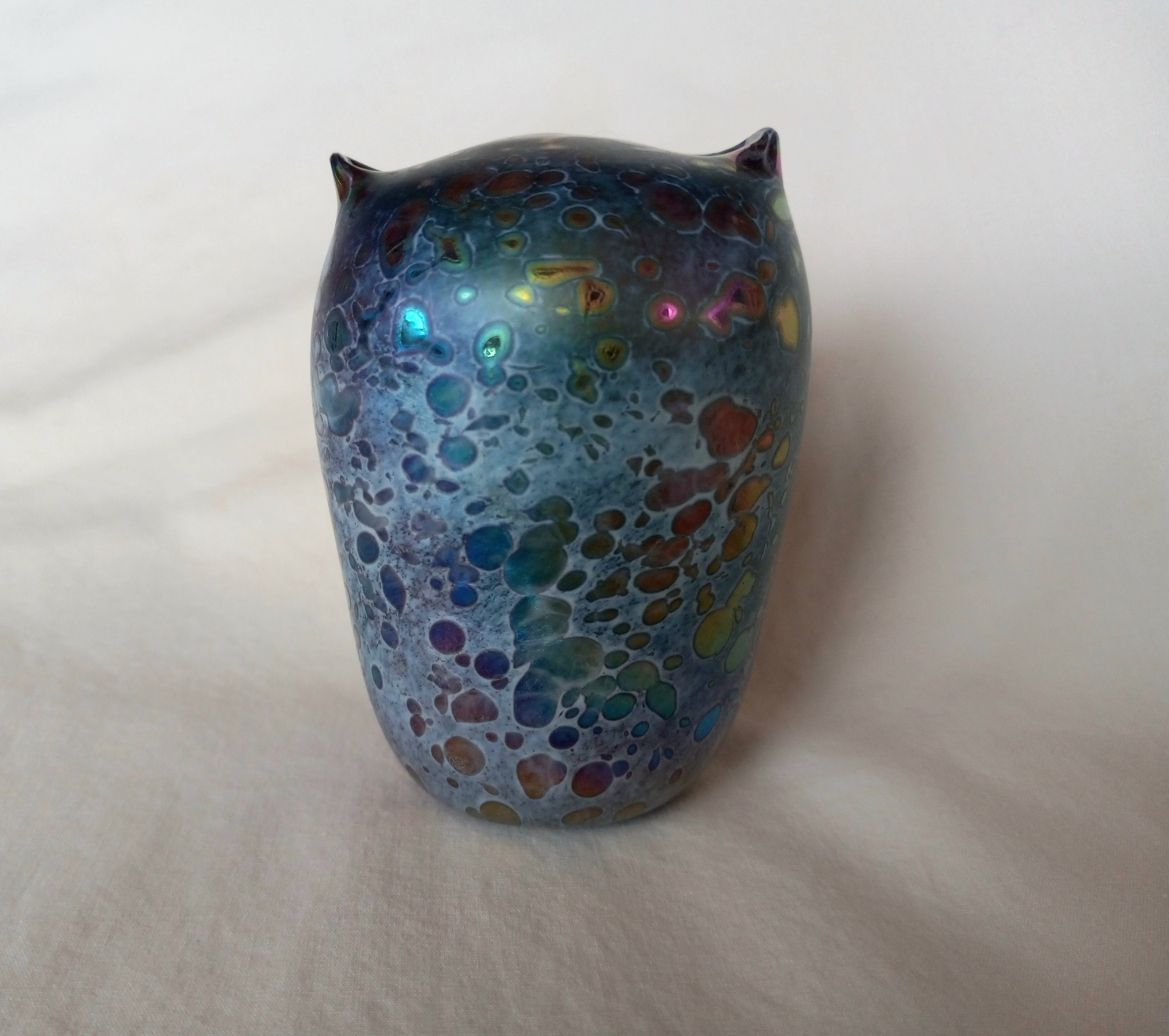 Vintage Glasform John Ditchfield Art Glass Owl Iridescent Oil Spot RARE ...