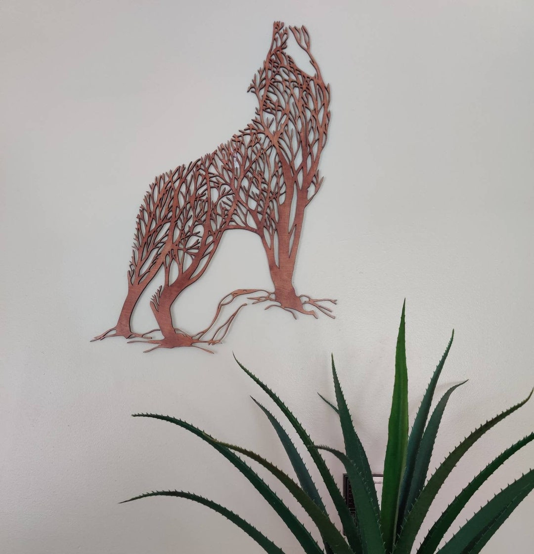 Wolf Wall Art, Tree Vine Wall Hangings, Man Cave Decor, Wooden Wolf ...