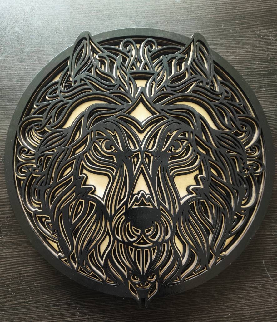 Geometric Layered Wooden Wolf Cut Out Wolf Wall Art Wooden | Etsy