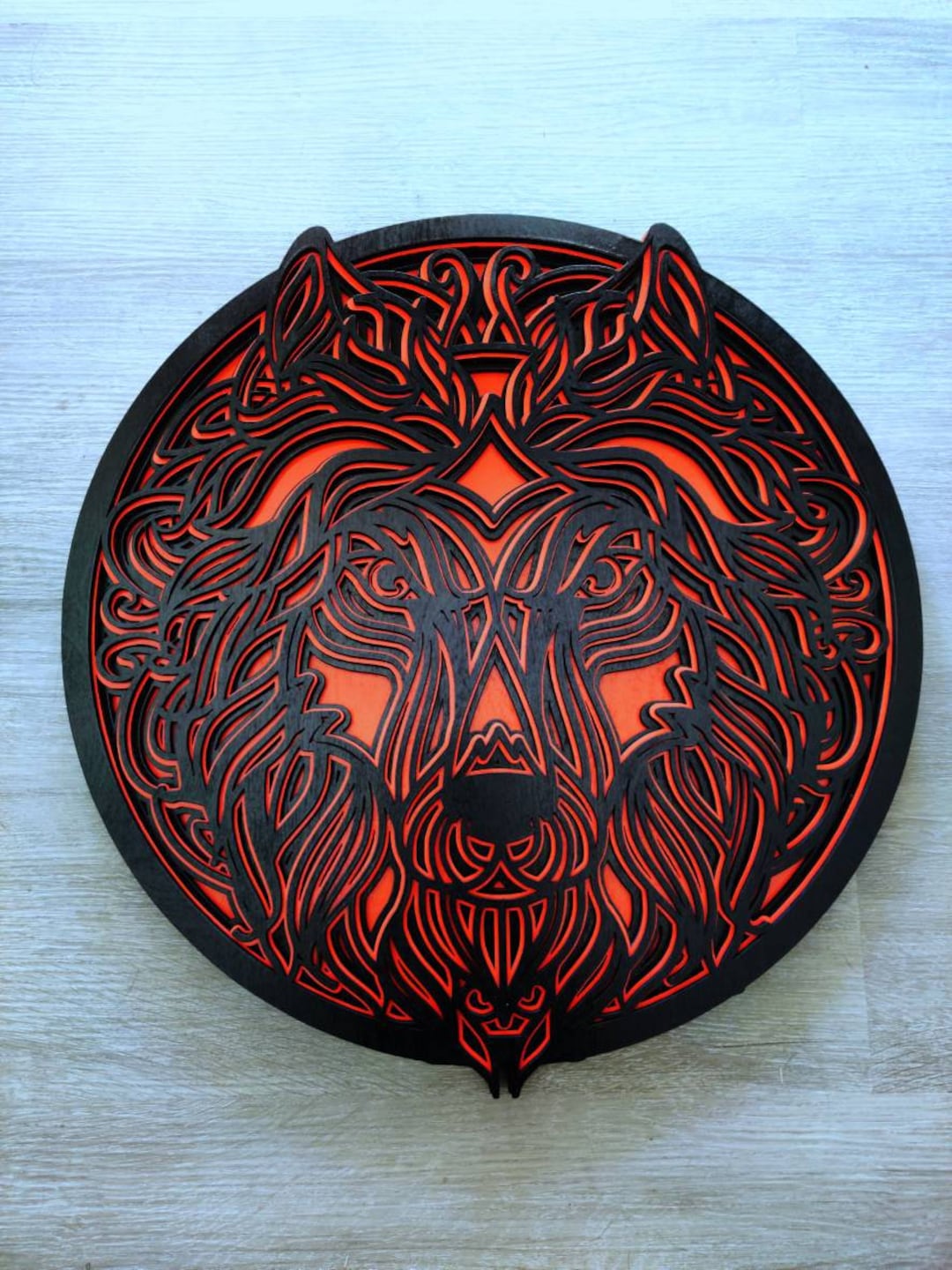 Geometric Layered Wooden Wolf Cut Out, Wolf Wall Art, Wooden Wall ...