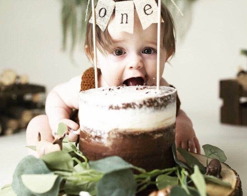 One Cake Topper 1st Birthday Cake Smash Topper Burlap cake | Etsy