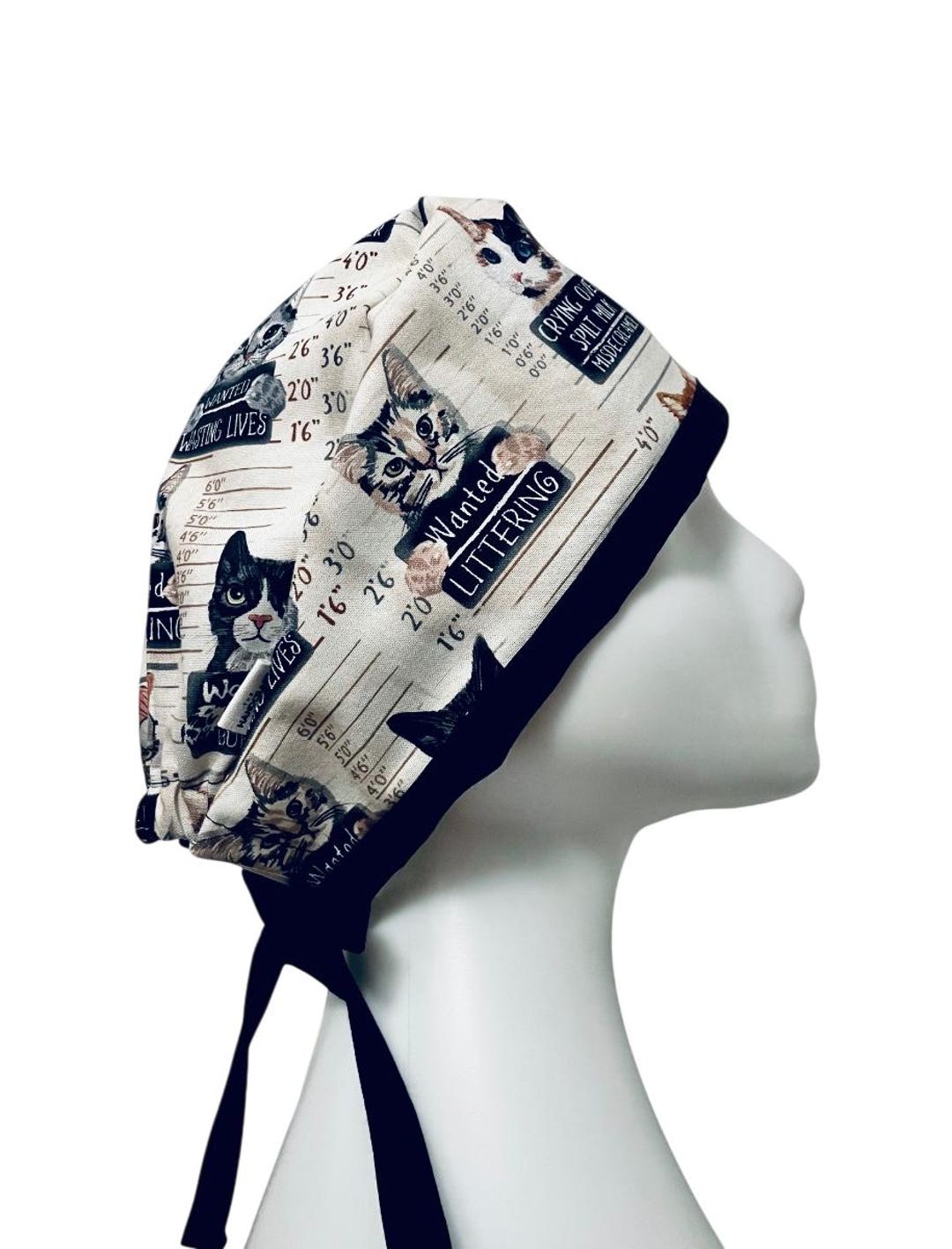 Cat Mugshot Scrub Cap, Adjustable Fun Wanted Cat Print Scrub Cap ...