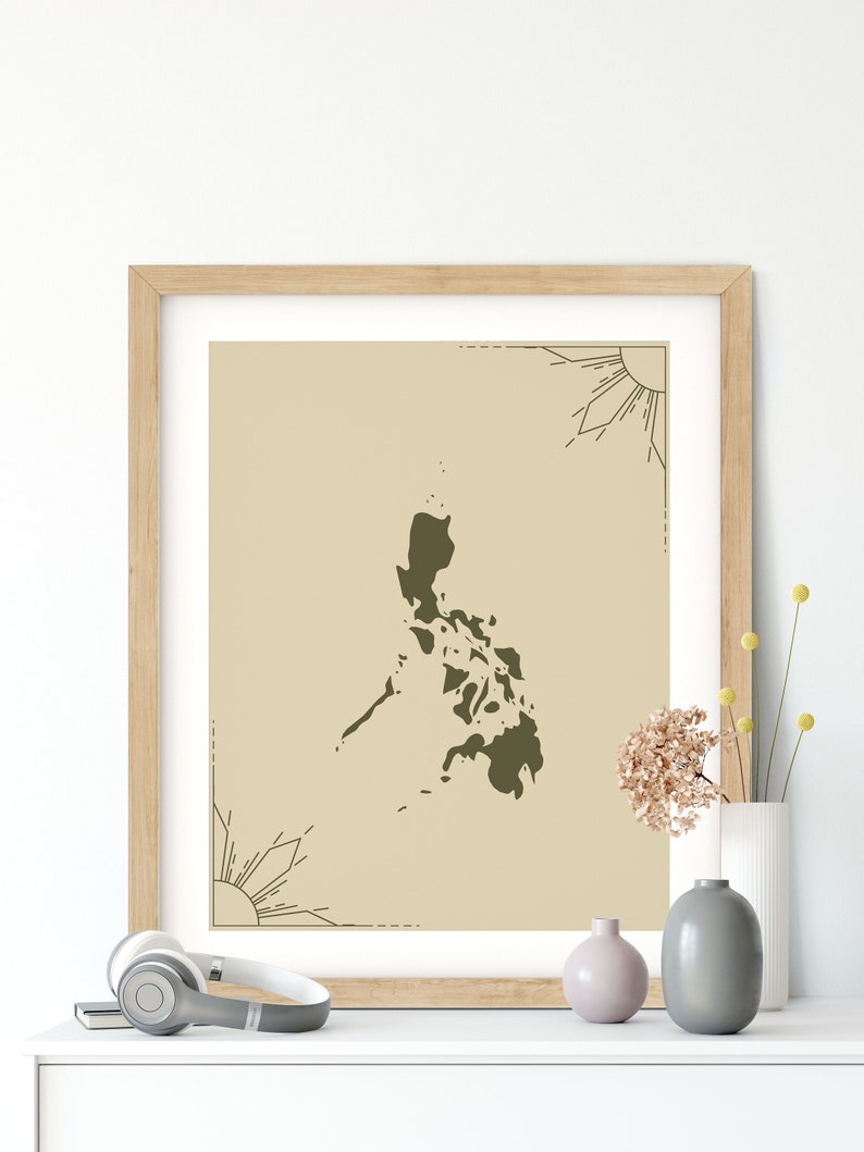 Philippine Map on Beige Background With Philippine Sun Rays - Etsy