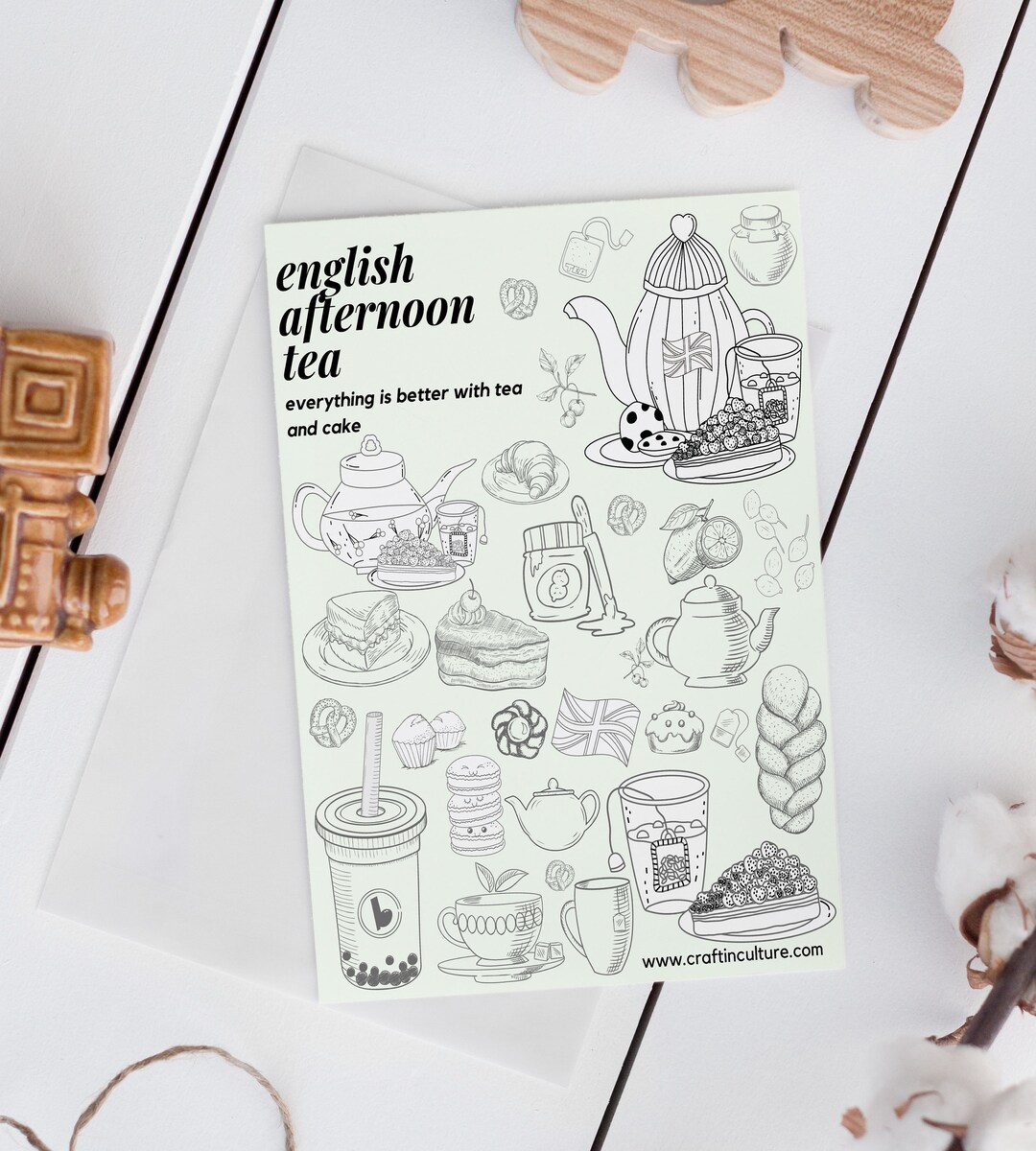 English Afternoon Tea Coloring Page Adult Coloring Page Tea Culture Tea ...