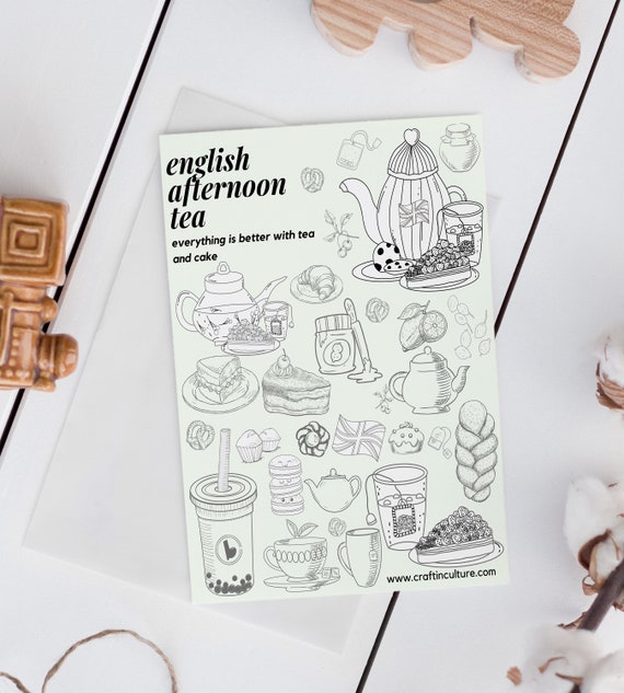 English Afternoon Tea Coloring Page Adult Coloring Page | Etsy