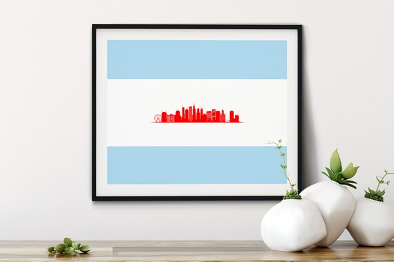 Chicago Skyline Chicago Flag Colors Chicago Souvenir | Etsy