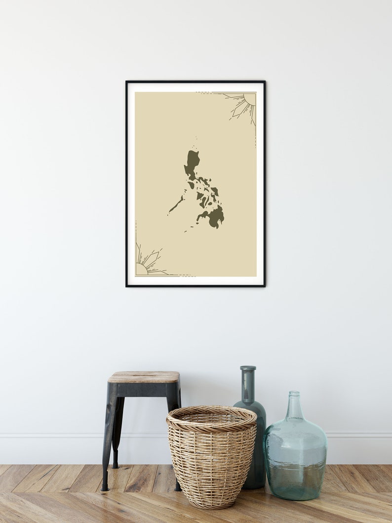Philippine Map on Beige Background With Philippine Sun Rays | Etsy