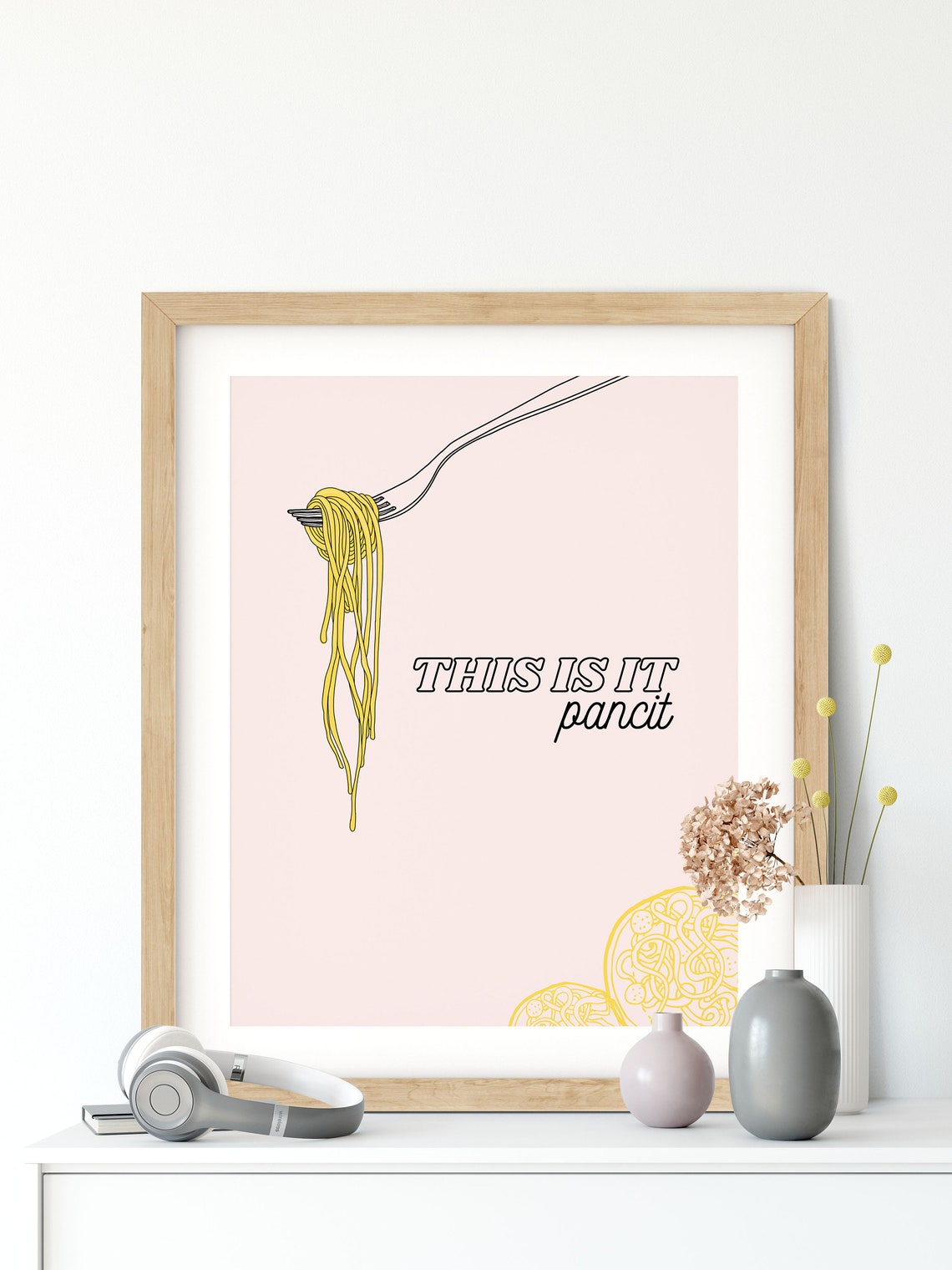 This is It Pancit Funny Filipino Art Illustration Pink and Yellow Print ...