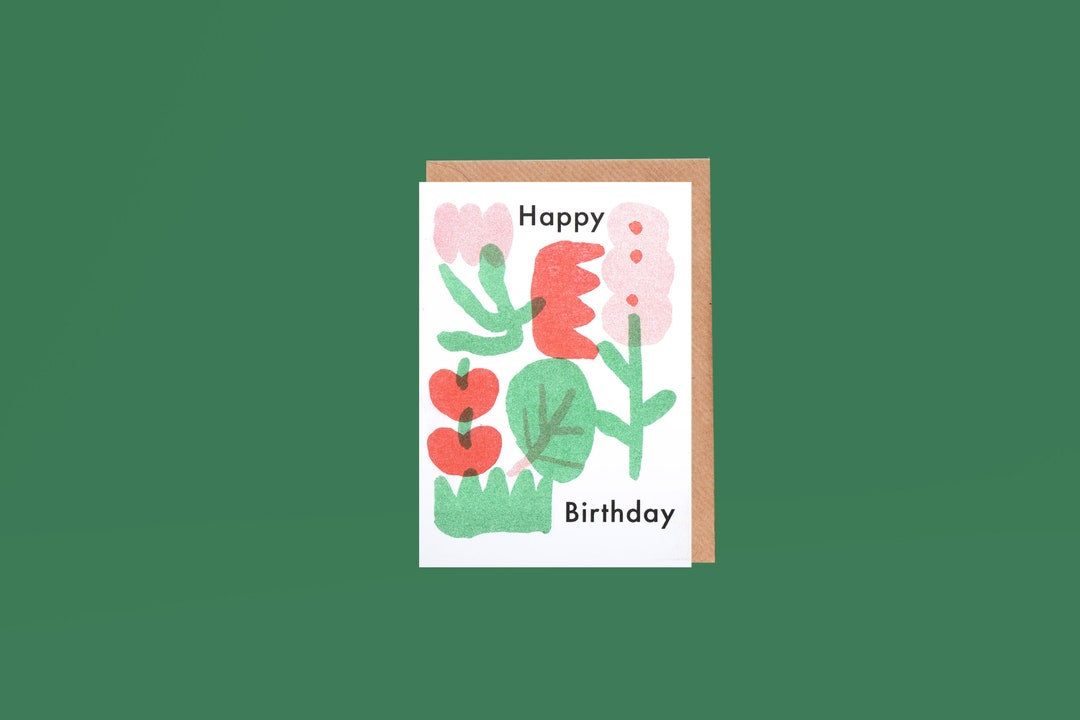 Floral Risograph Happy Birthday Card | Arty Fun Funny | Abstract - Etsy