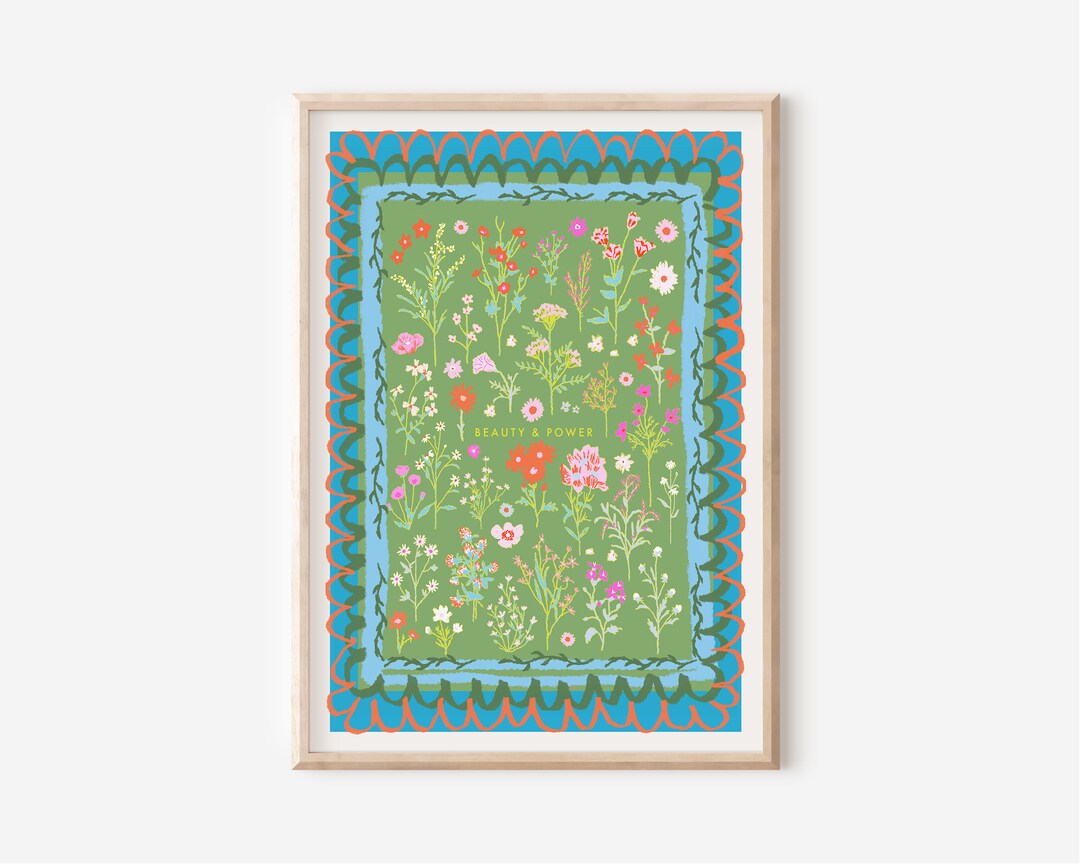 Pressed Flower Art Wildflower Print, Scallop Edged Giclee of Beauty and ...
