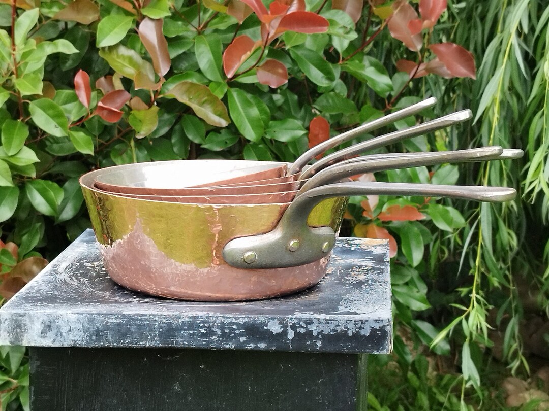 Vintage Copper Tapered Saute Windsor Style Professional Pan Pot Set of ...