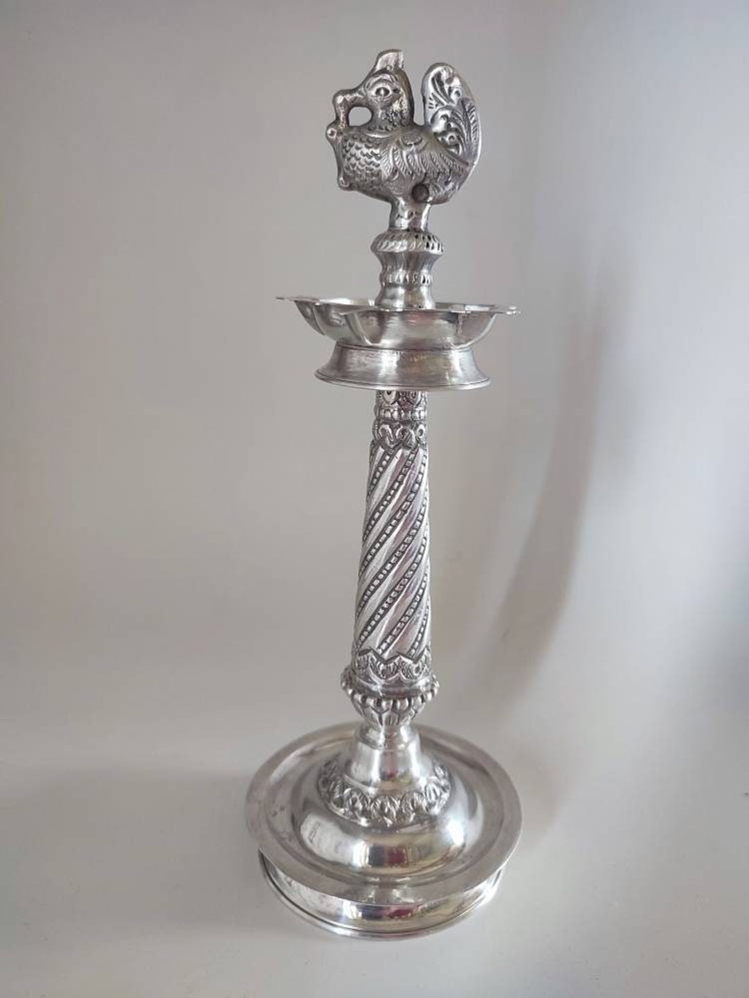 Annapakshi Diya Traditional Indian Oil Lamp Indian Silver Plate Pooja ...