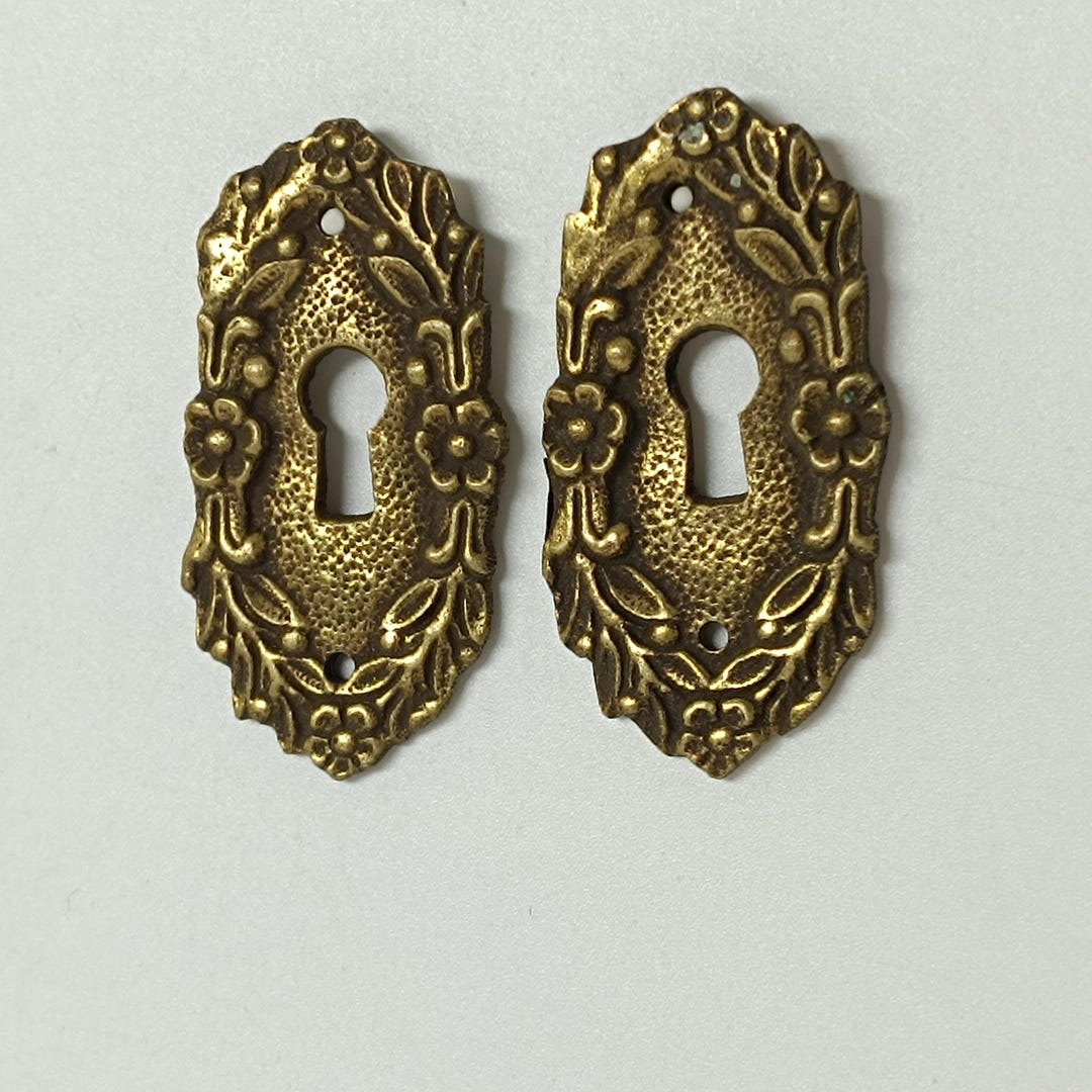 2 Antique Keyhole Cover Escutcheon Circa 1920 Ormolu Gilded Brass or ...