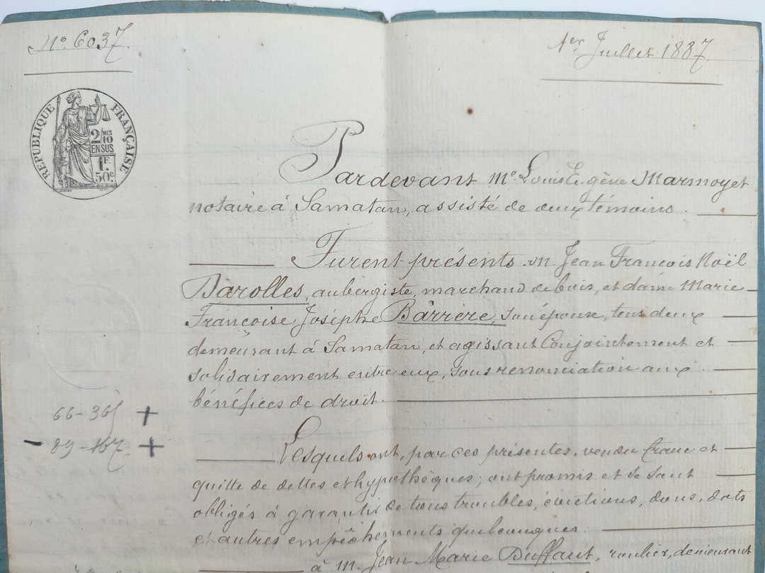 Antique French Legal Document Manuscript Hand Written 1887 4 Pages of ...