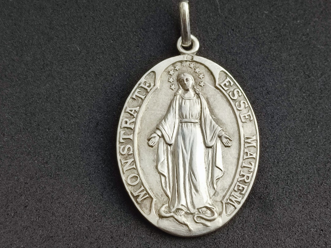 Art Nouveau Solid Silver Religious Medal Virgin Mary Pendant ...