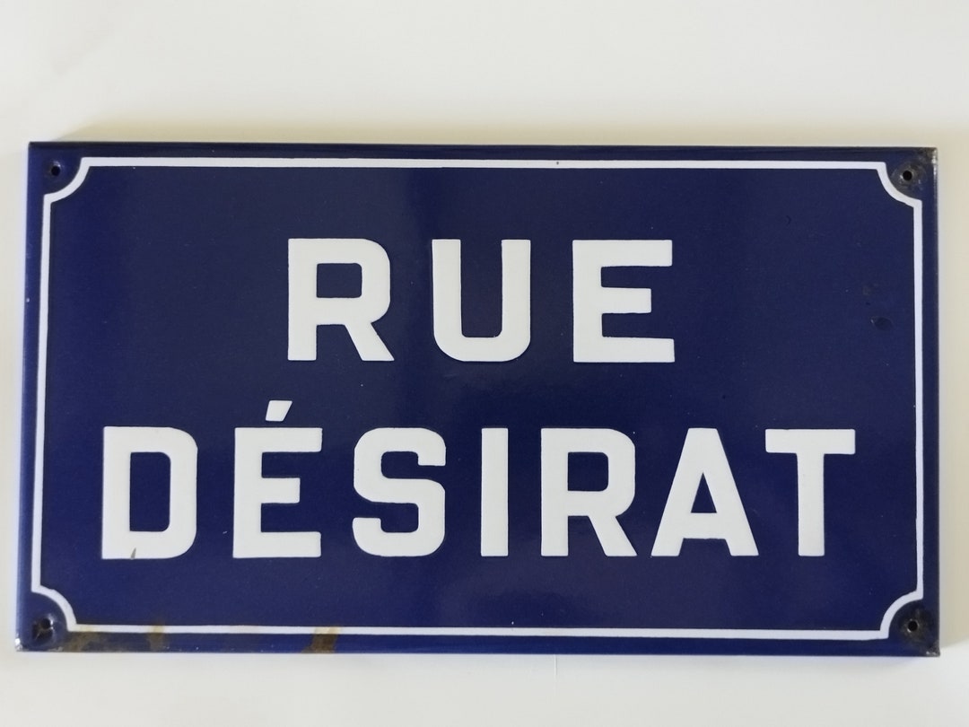 French Enamel Street Sign Road Antique Blue and White Road Sign Name ...