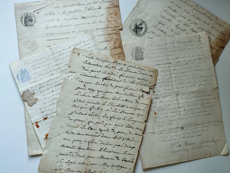 Antique French Legal Document Loose Pages Hand Written 1816 -1884 5 ...